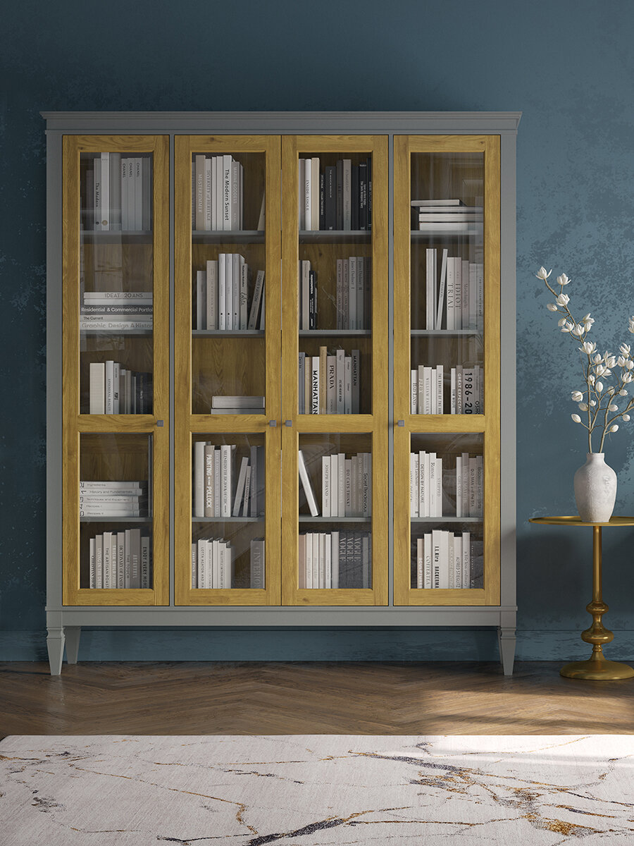 Шкаф для посуды ММЦ Кабинет Ольса-С 400 (серый 7042-антик 24), массив сосны