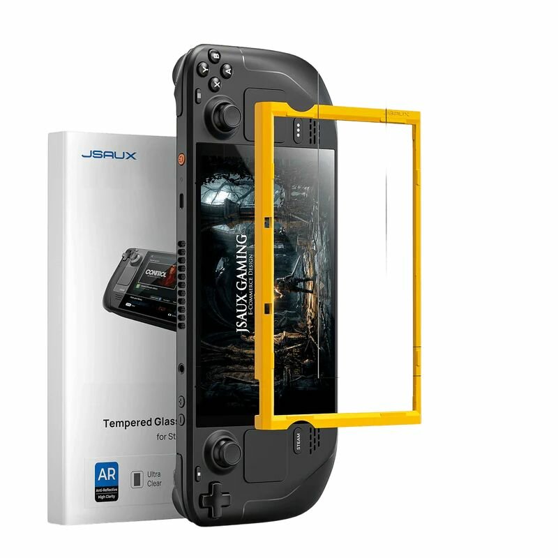 Защитное AR стекло JSAUX для Steam Deck LCD/OLED (2 шт.), прозрачность 99.99%, антибликовое, олеофобное, твёрдость 10H, с направляющей рамкой и полным покрытием всей площади экрана Стим Дек - GP0127