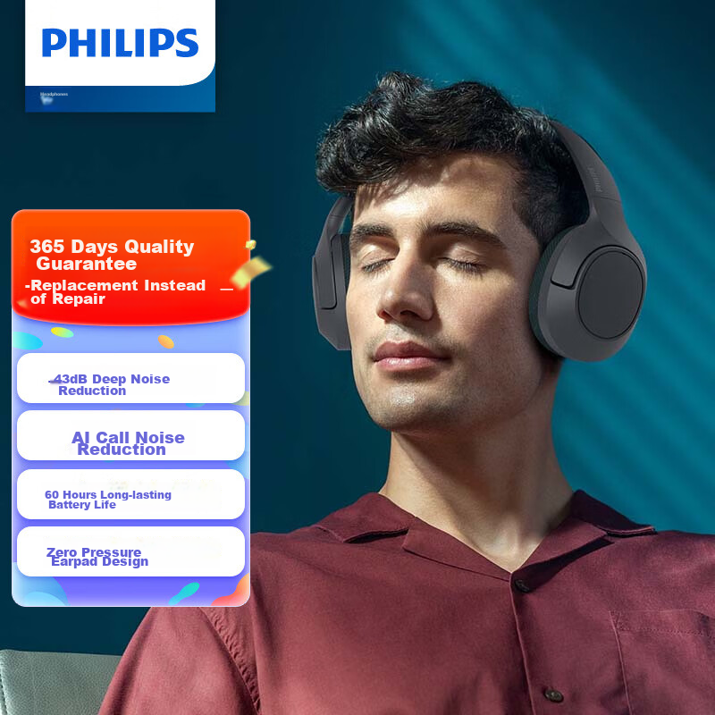PHILIPS беспроводные наушники с шумоподавлением для игр и повседневного использования Цвет：Серо-черный