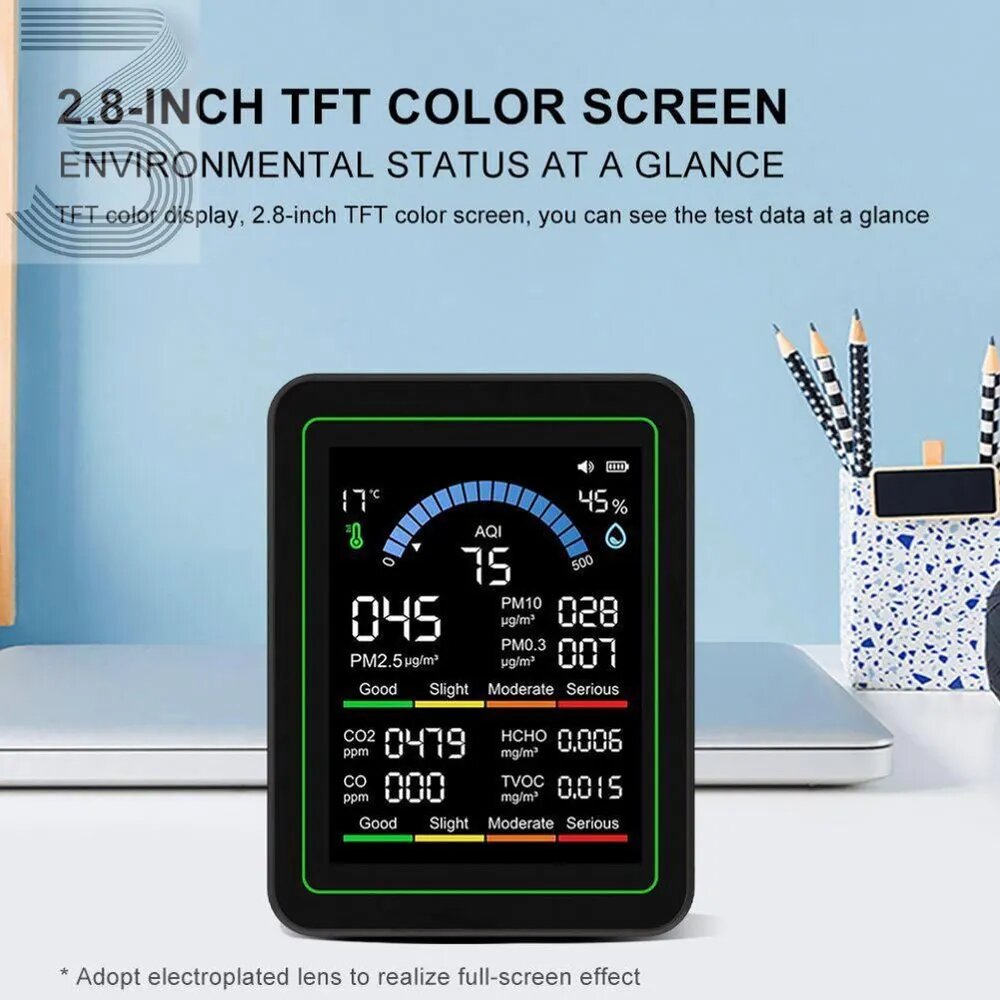 Измеритель качества воздуха XL - PM2.5, PM10, CO2, HCHO, TVOC, AQI, температура и влажность