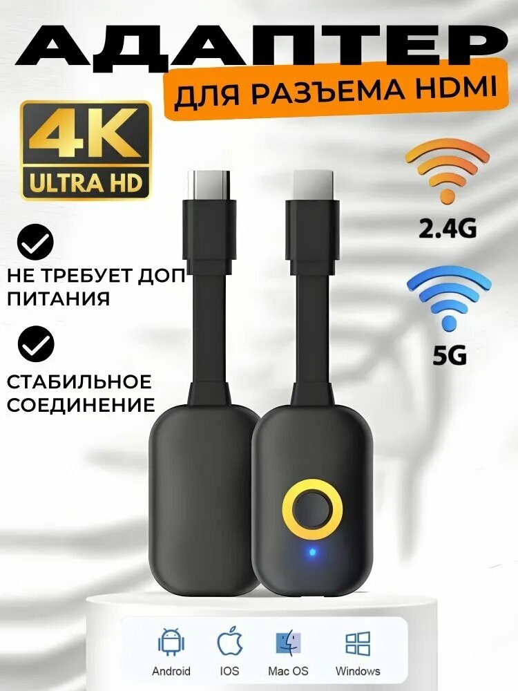 Беспроводной HDMI / Wi-Fi адаптер для телевизора с поддержкой AirPlay, Miracast, медиаплеер-ресивер, 4K+5G