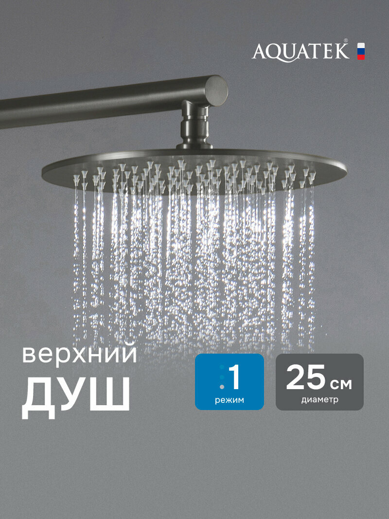 Лейка для тропического душа круглая 25 см Aquatek AQ2077BGM оружейная сталь, нержавеющая сталь