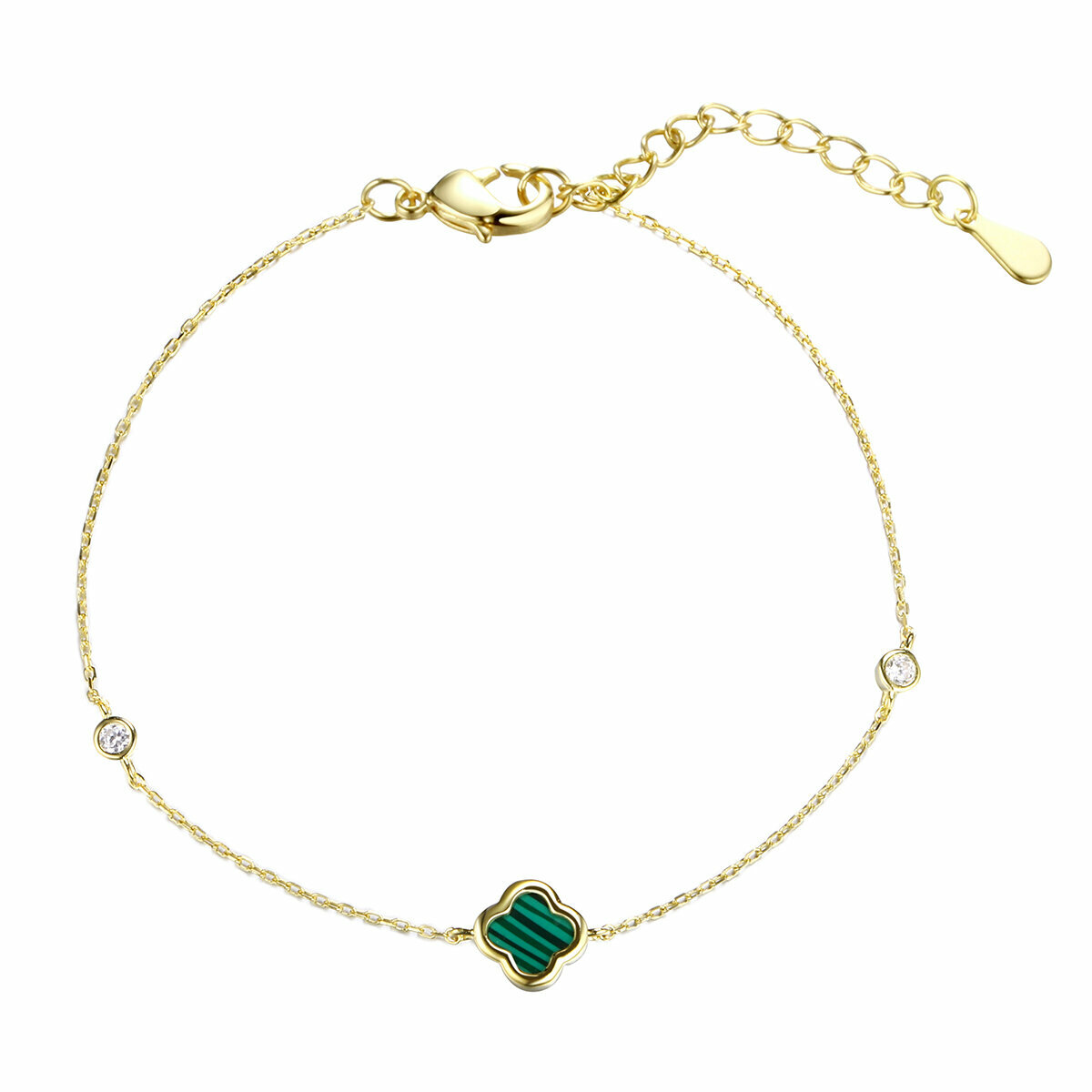 Браслет, серебро, 925 проба, малахит, фианит