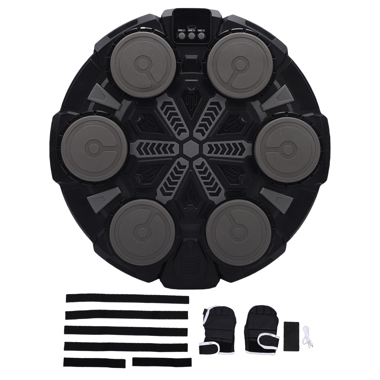 Умный музыкальный боксерский тренажер, настенный, 5 скоростей, забавные ритмические режимы, электронная мишень для ударов с Bluetooth и светодиодной подсветкой, для дома, 6 черных, зарядное устройство.