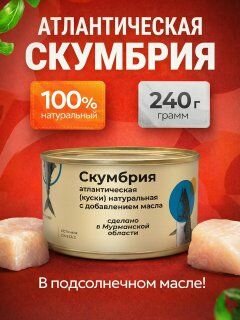 Скумбрия атлантическая (куски), натуральная, с добавлением масла