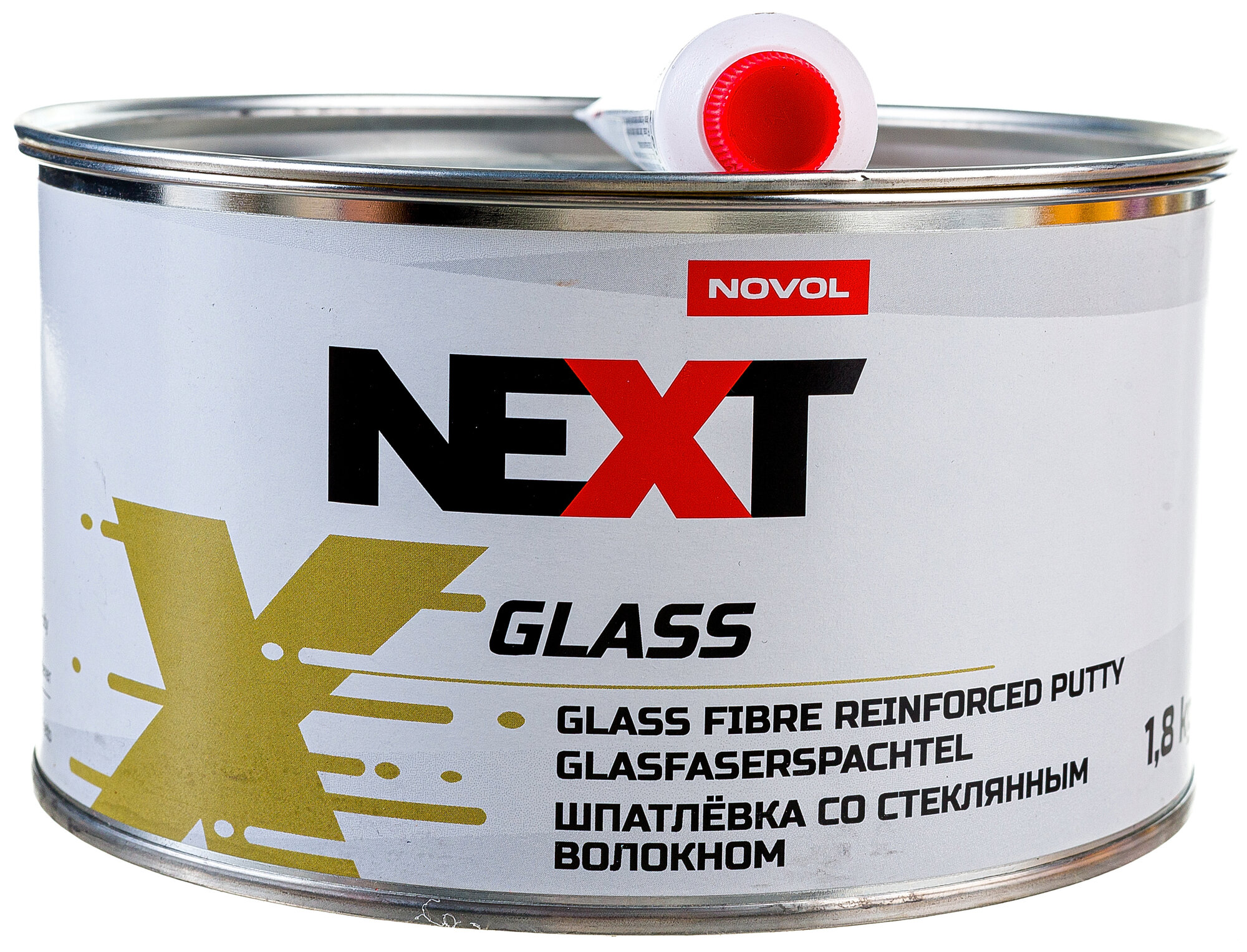 NOVOL Шпатлевка "NEXT GLASS", с длиным стекловолокном, банка 1,8 кг. с отвердителем 90913
