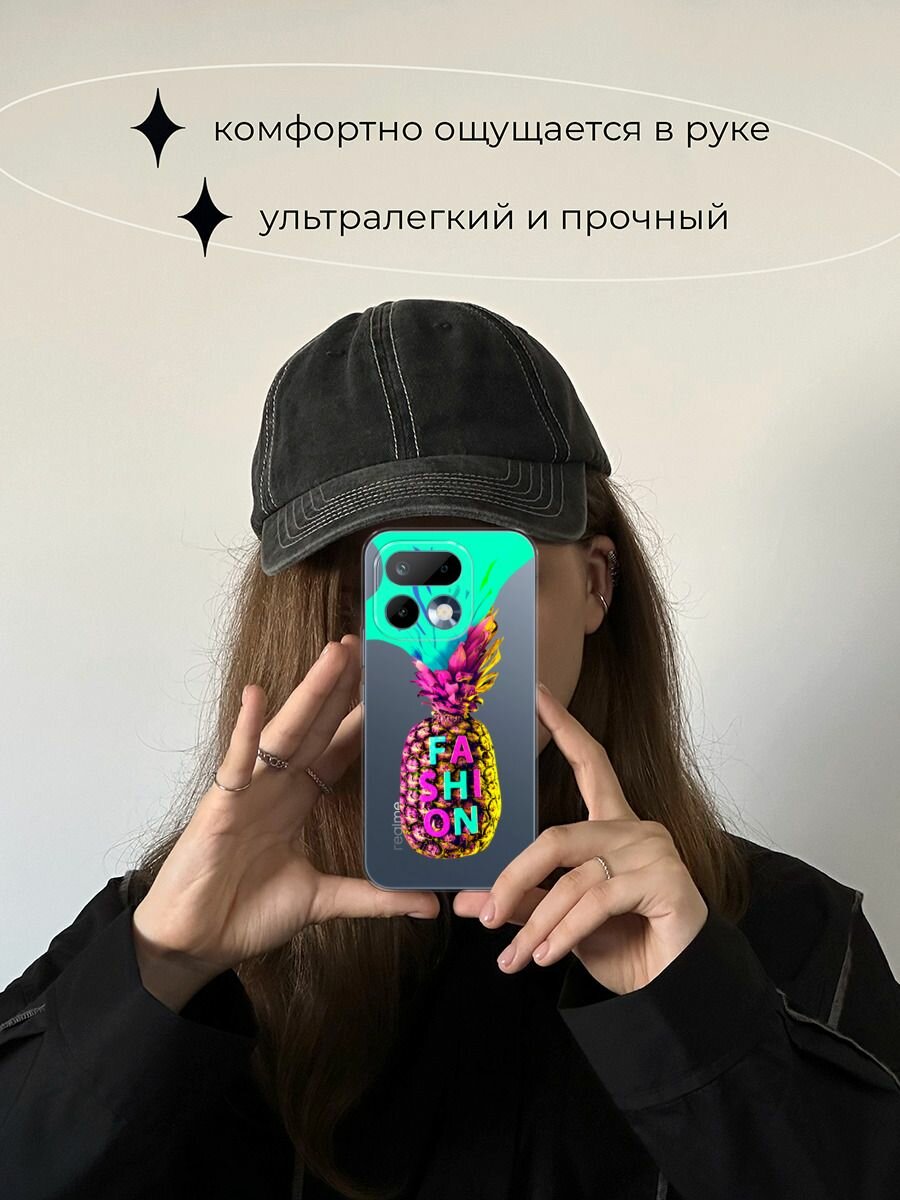 Чехол на Realme 16 Pro / Реалме 16 Про с принтом Кислотный ананас 2, прозрачный — фото 1