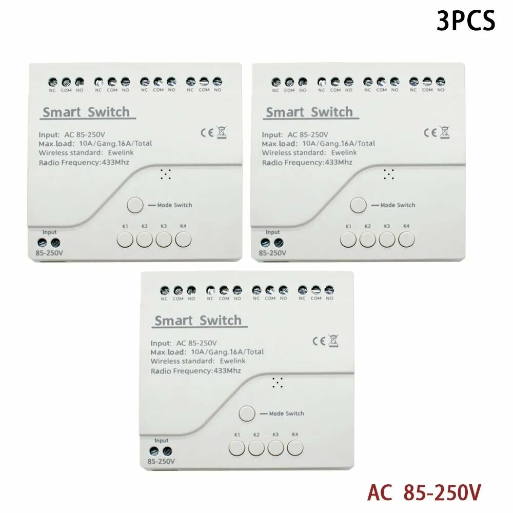 EWeLink Умный Wi-Fi модуль переключателя,110В 220В, импульсный/самоблокирующийся, приемник RF433 пульт ДУ, 4-канальное реле.