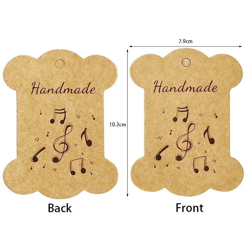 Крафт бирки Handmade с нотами, 10 шт, A03