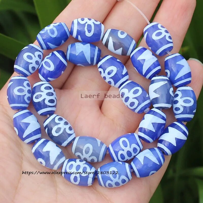 Синие агатовые бусины Дзи Laerf beads Flash Light 5eyes