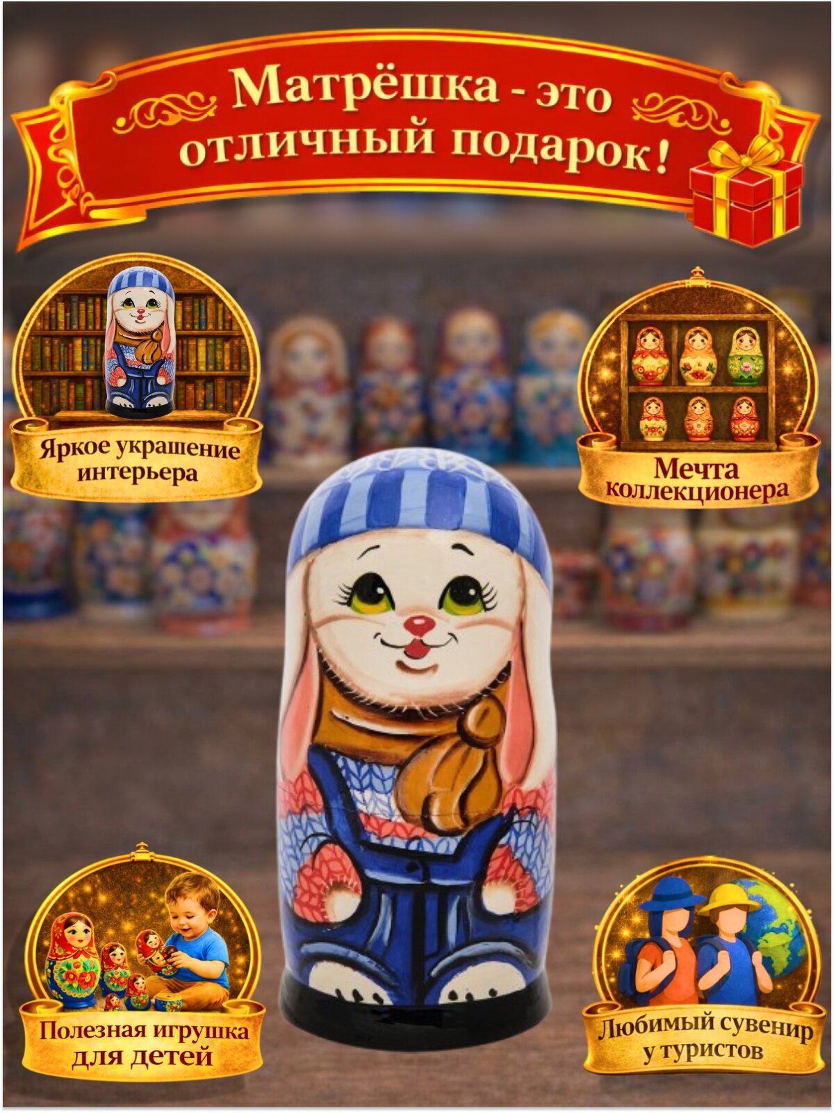 Матрешка Веселый зайка — фото 1