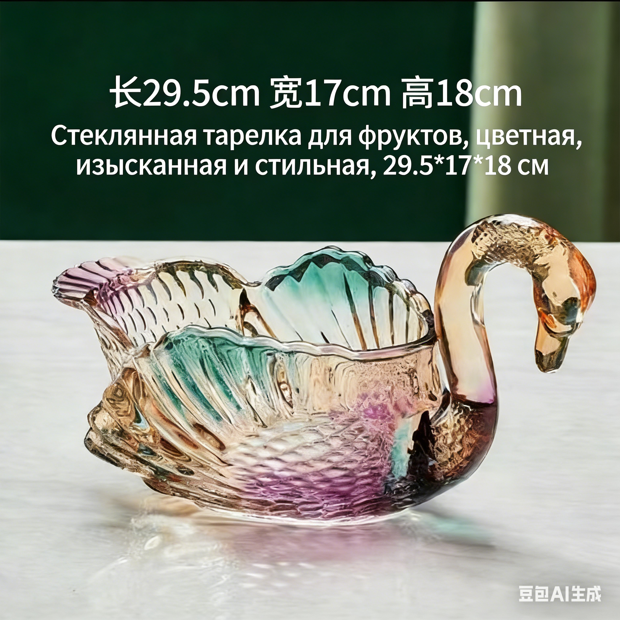 Стеклянная тарелка для фруктов, цветная, изысканная и стильная, 29.5*17*18 см
