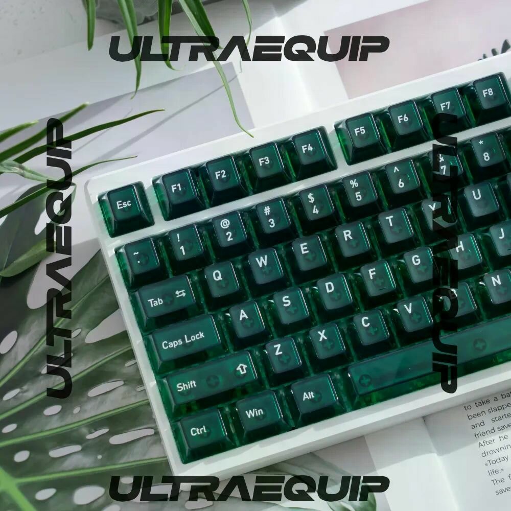 Кейкапы для механической клавиатуры - ULTRAEQUIP Матовые Полупрозрачные, Зеленые Кристаллические (115 шт.), Профиль Cherry, Светопроницаемые, Top Frosted 4-Боковая Прозрачность, для MX Switch