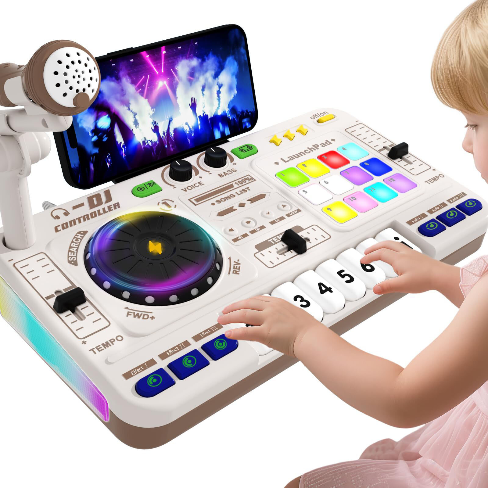 Детский DJ-микшер с микрофоном, клавишами и Bluetooth