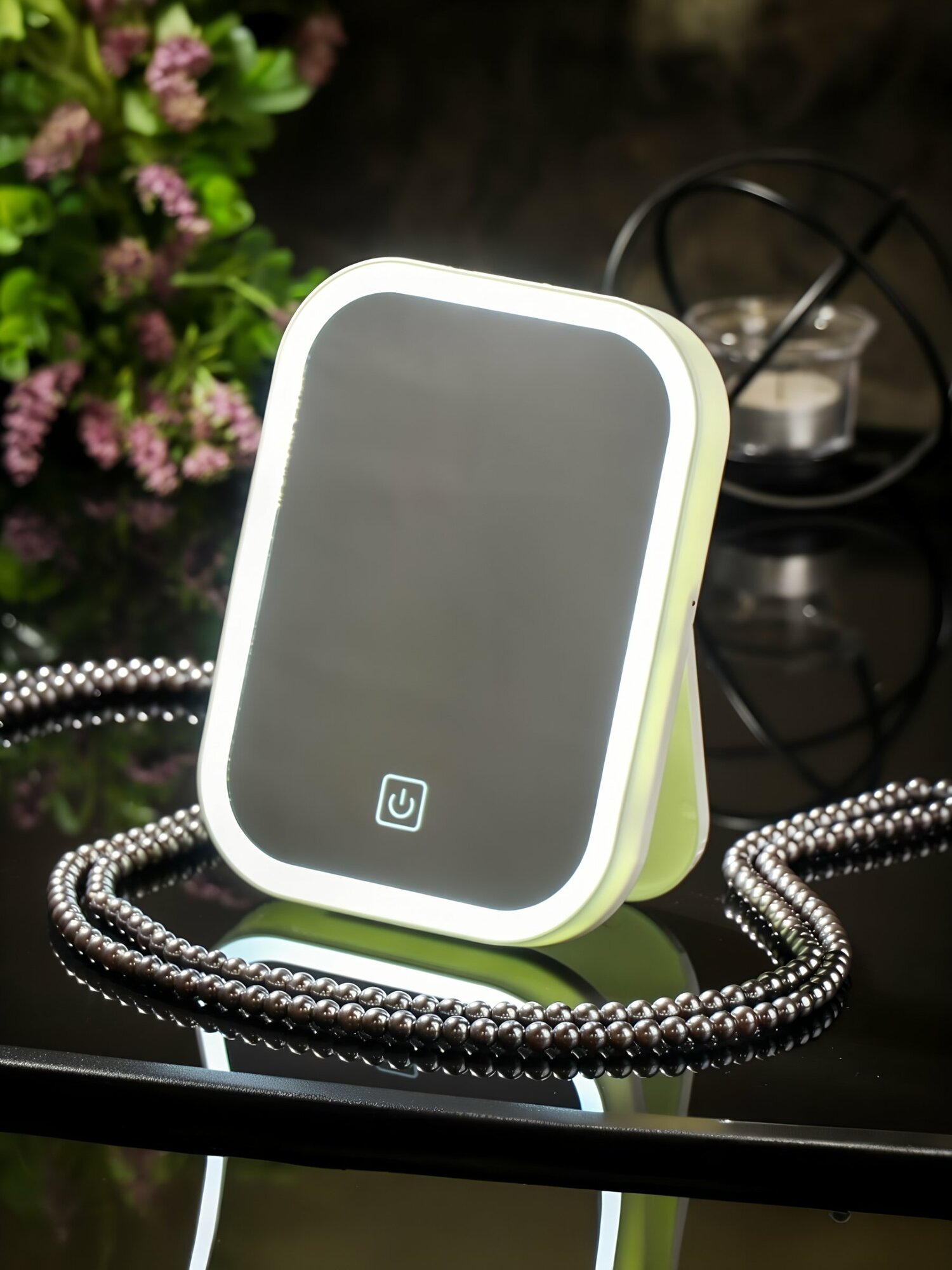 Зеркало настольное, 18х13.5 см, прямоугольное, подсветка, белое, A070018