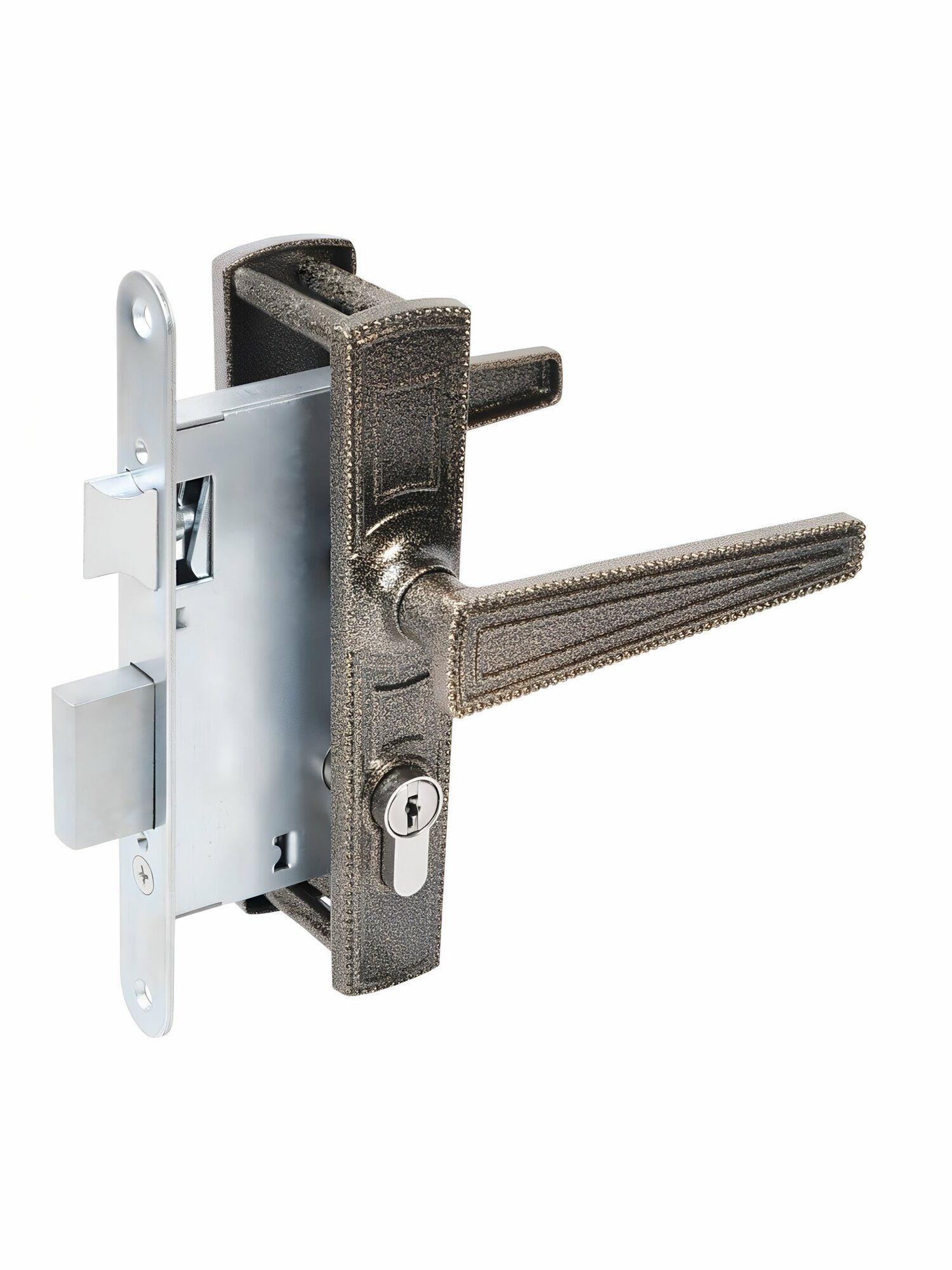 Замок врезной Абсолют ЗВ4-3/01 с ручкой, цилиндровый, цвет бронза, межосевое расстояние 55 мм, производство Россия