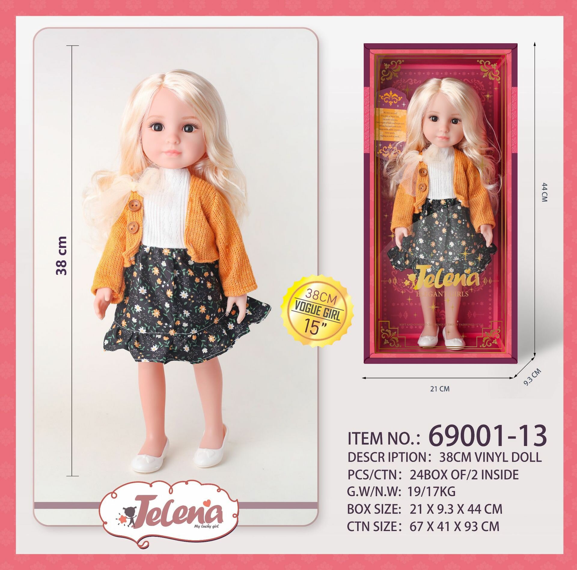 Новая 15-дюймовая экологически чистая виниловая кукла-игрушка Елена Juguete Игрушка
