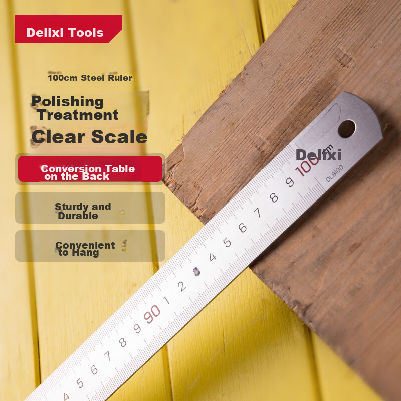 Deli Нержавеющая стальная прямая линейка 100 см с метрической шкалой для черчения и столярных работ Стиль：100 см