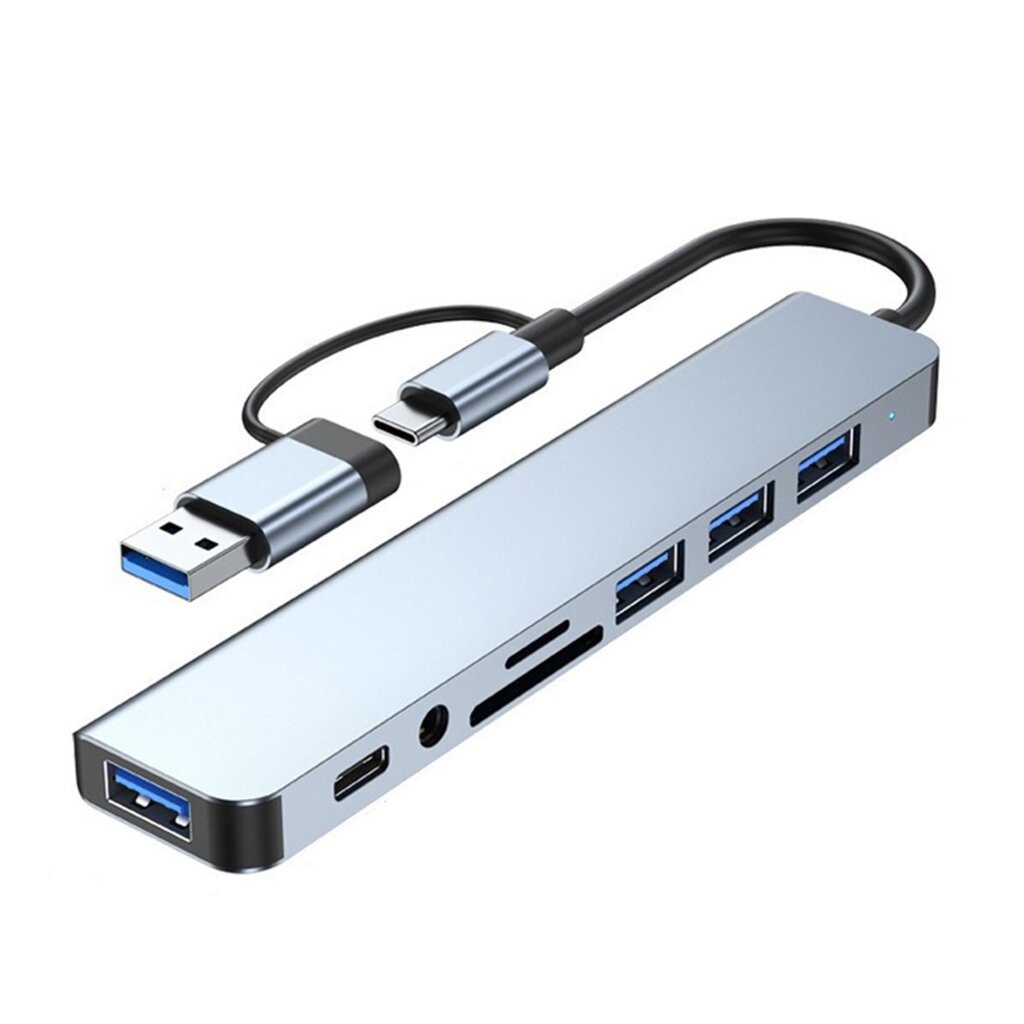 8-портовый Концентратор USB C с Небольшим Устройством Чтения Карт Памяти и USB-адаптером Для наушников