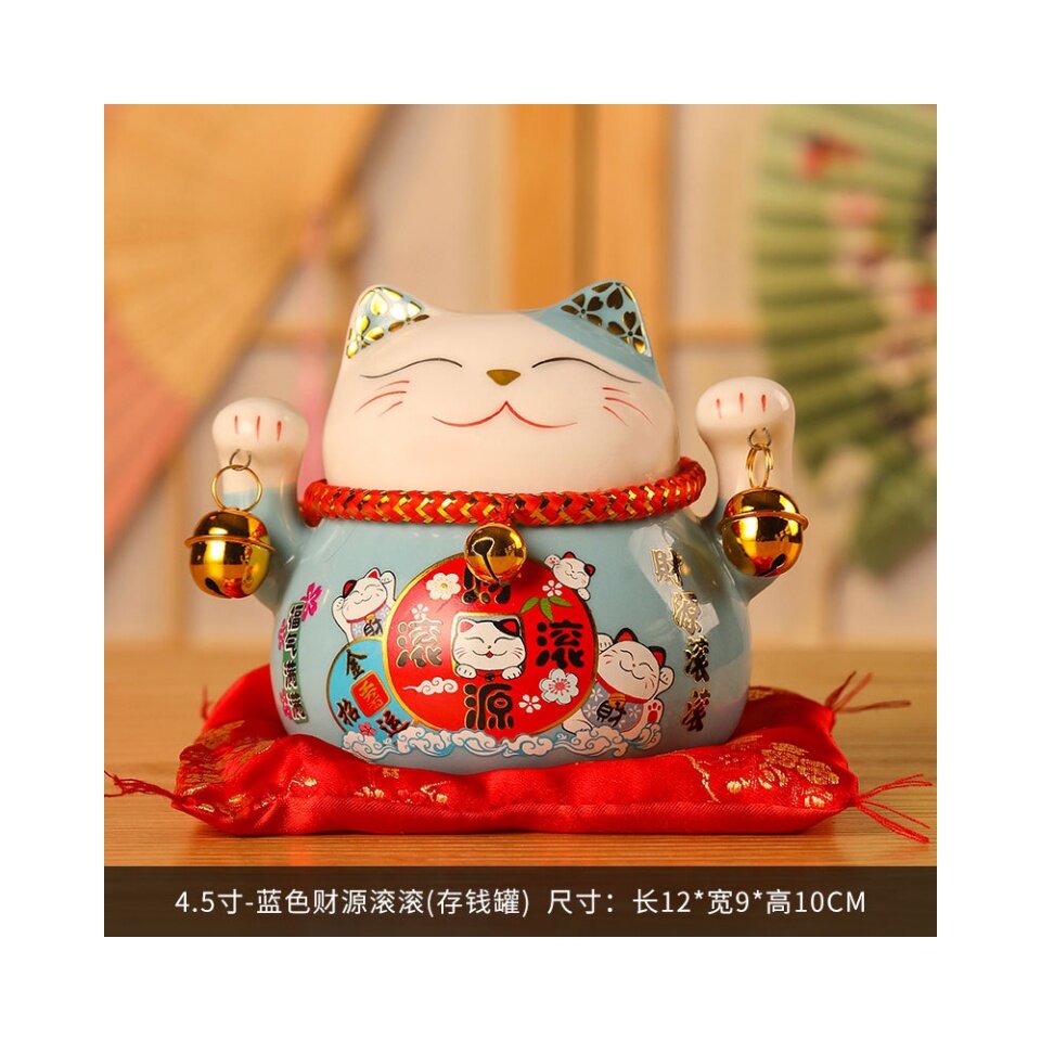 Украшения для гостиной，Копилка счастливого Кота，12*9*10CM，Голубая кошка