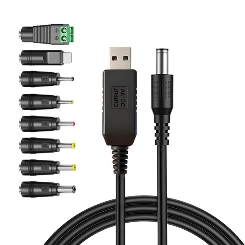 Универсальные преобразователи USB в DC5,5 мм, 5 В/9 В/12 В, набор кабелей с 8 адаптерами для маршрутизаторов, светодиодный источник питания для камеры