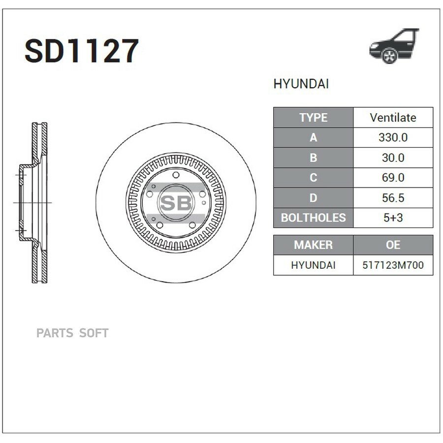 SANGSIN BRAKE SD1127 Диск тормозной