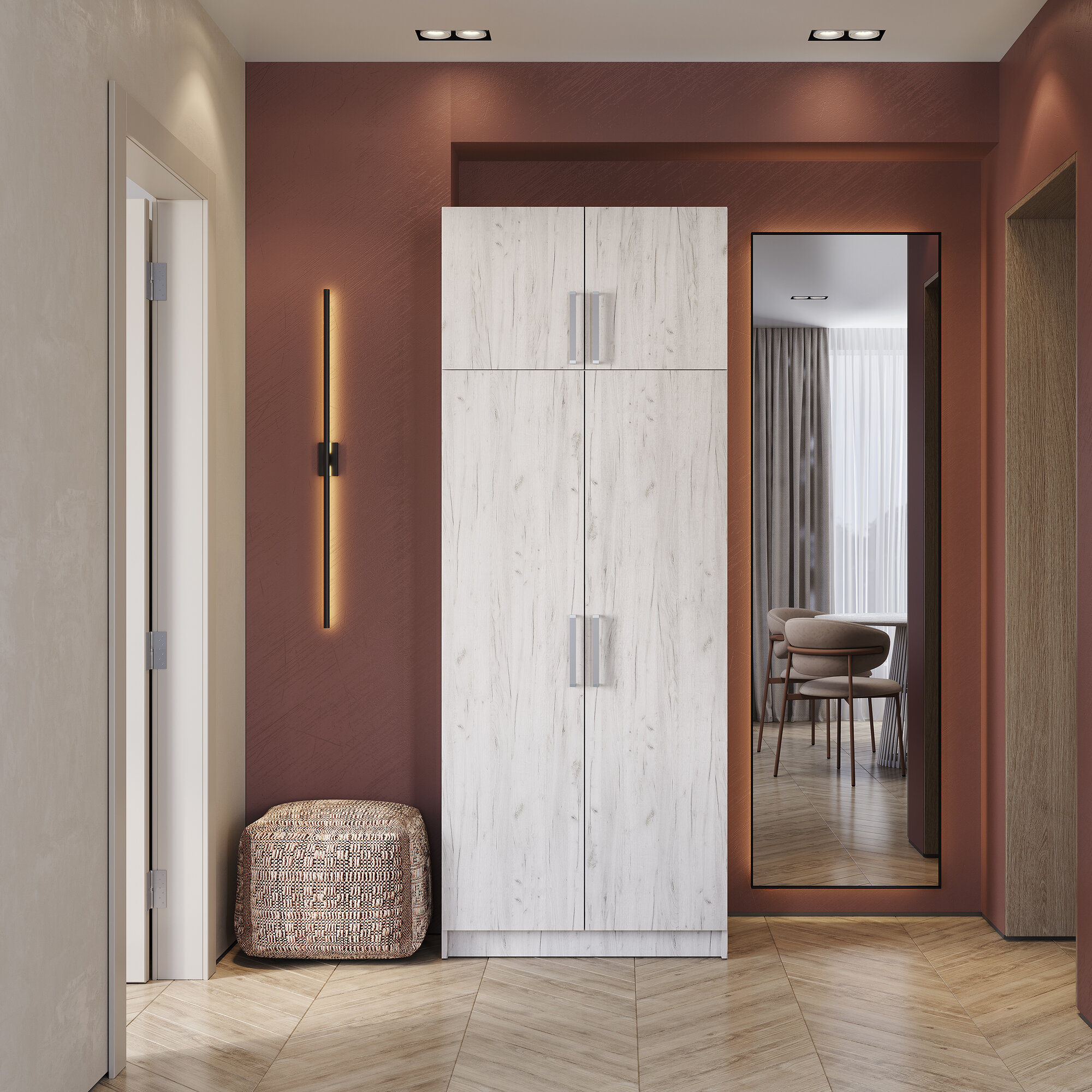 Двухстворчатый шкаф с перегородкой для одежды ЛДСП Дуб крафт белый БТС