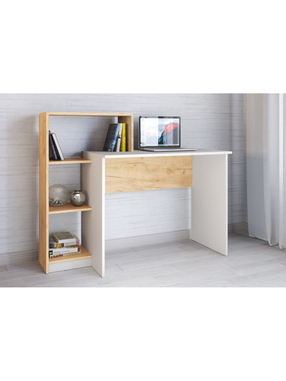 Стол компьютерный "Квартет-2 белый/крафт" Huge Mebel. Ширина 1250 Высота 1020. Столы компьютерные