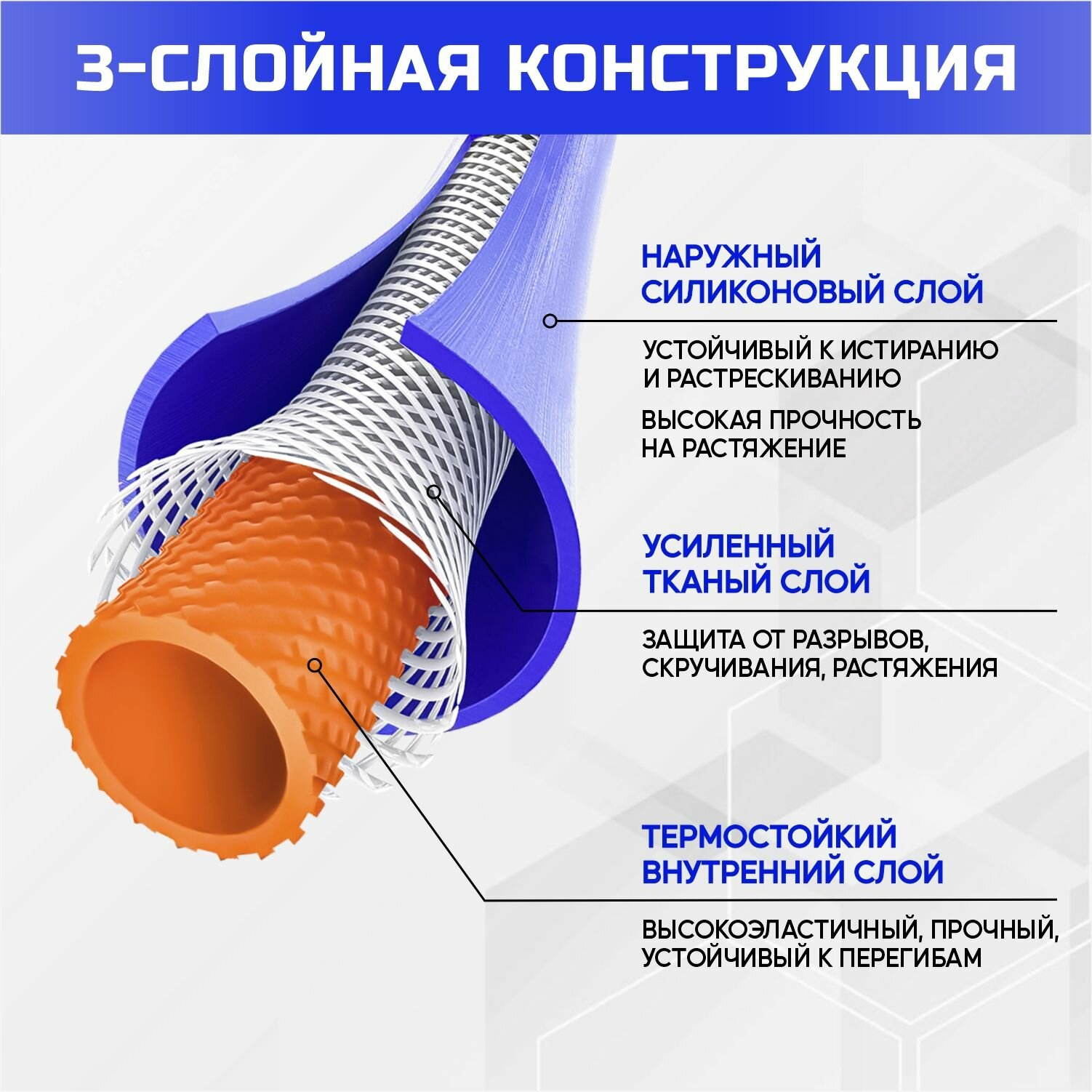 Шланг силиконовый 16 мм (5/8") армированный 0,5 метра / Патрубок для радиатора или печки