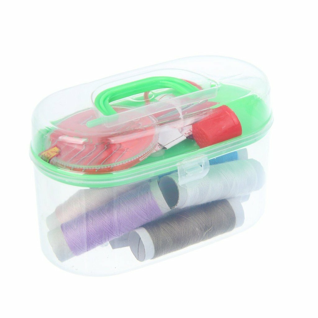 Набор для шитья 15 предметов в пластиковом боксе: нитки, иголки, ножницы, сантиметр для рукоделия и ремонта одежды