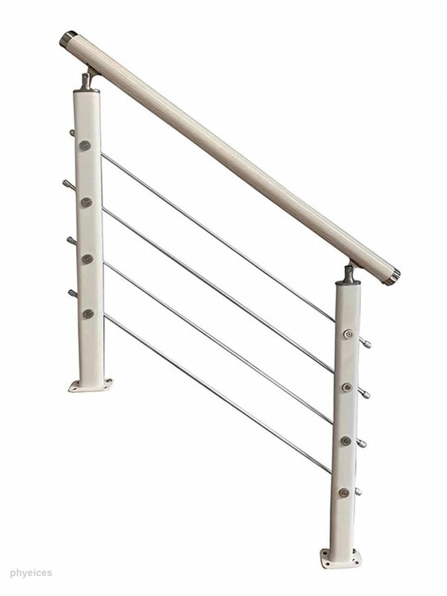 Перила для лестниц и ограждения для крыльца, балкона, лофта, 1 поручень + 2 стойки (углеродистая сталь) + 4 перекладины (нержавейка), Полный комплект