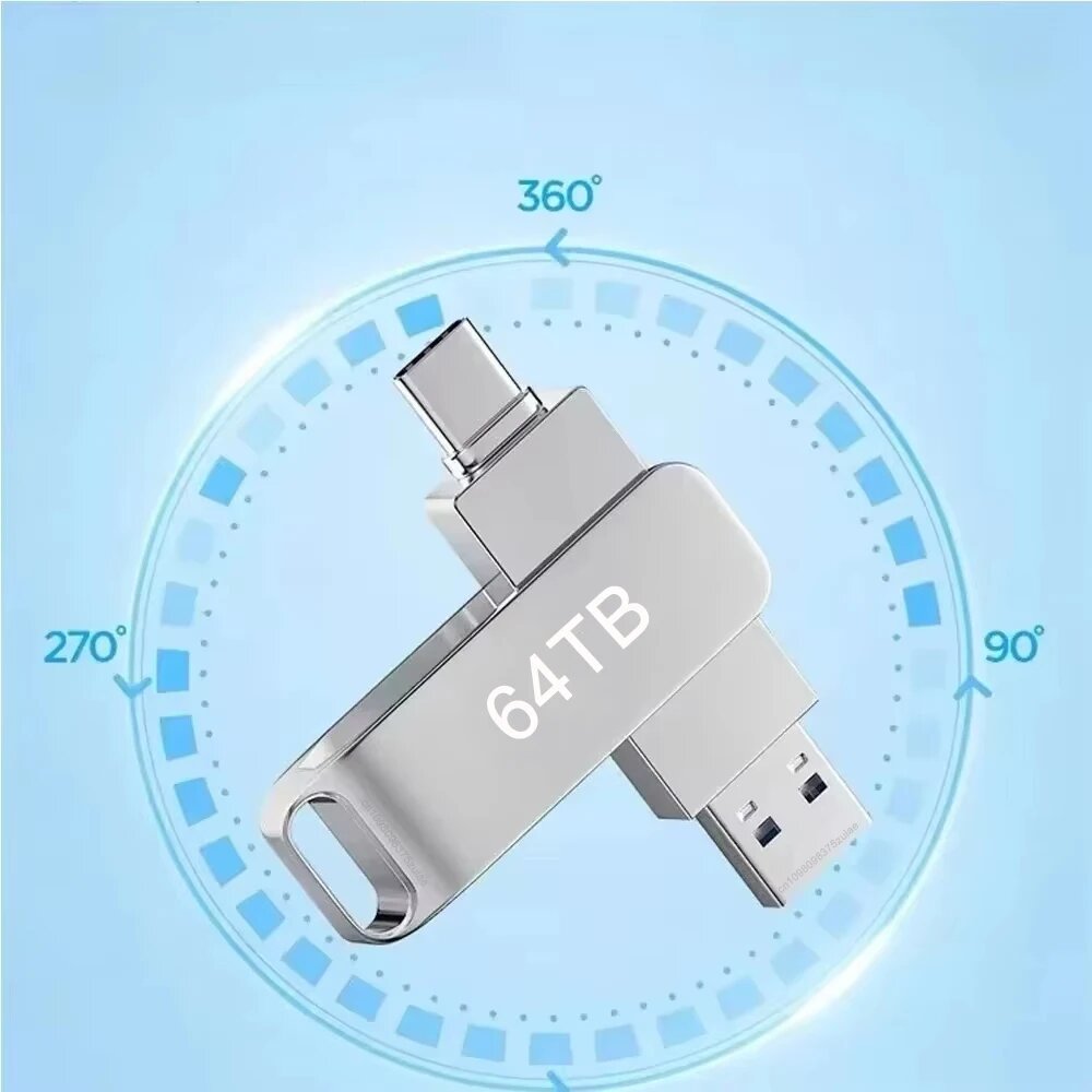 Металлические водонепроницаемые флешки USB 3.2, 64 ТБ, 8 ТБ, 2 ТБ, 1 ТБ Silver 16TB
