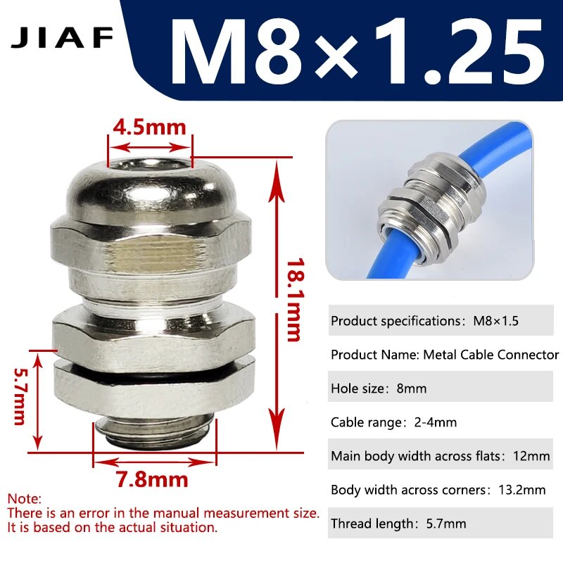 Кабельный ввод металлический M8x1.25, 2-4мм