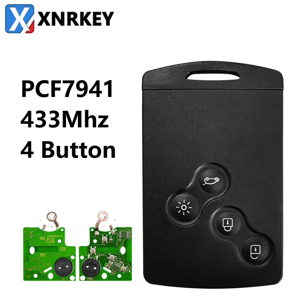 Смарт-карта XNRKEY с 4 кнопками, дистанционный ключ, чип PCF7941 433 МГц для Renault Megane 3 Laguna 3 Scenic 3 2009-2015, Автомобильный ключ