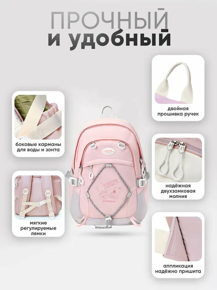 Стильный розовый школьный рюкзак с ортопедической спинкой — для девочек и подростков — фото 1