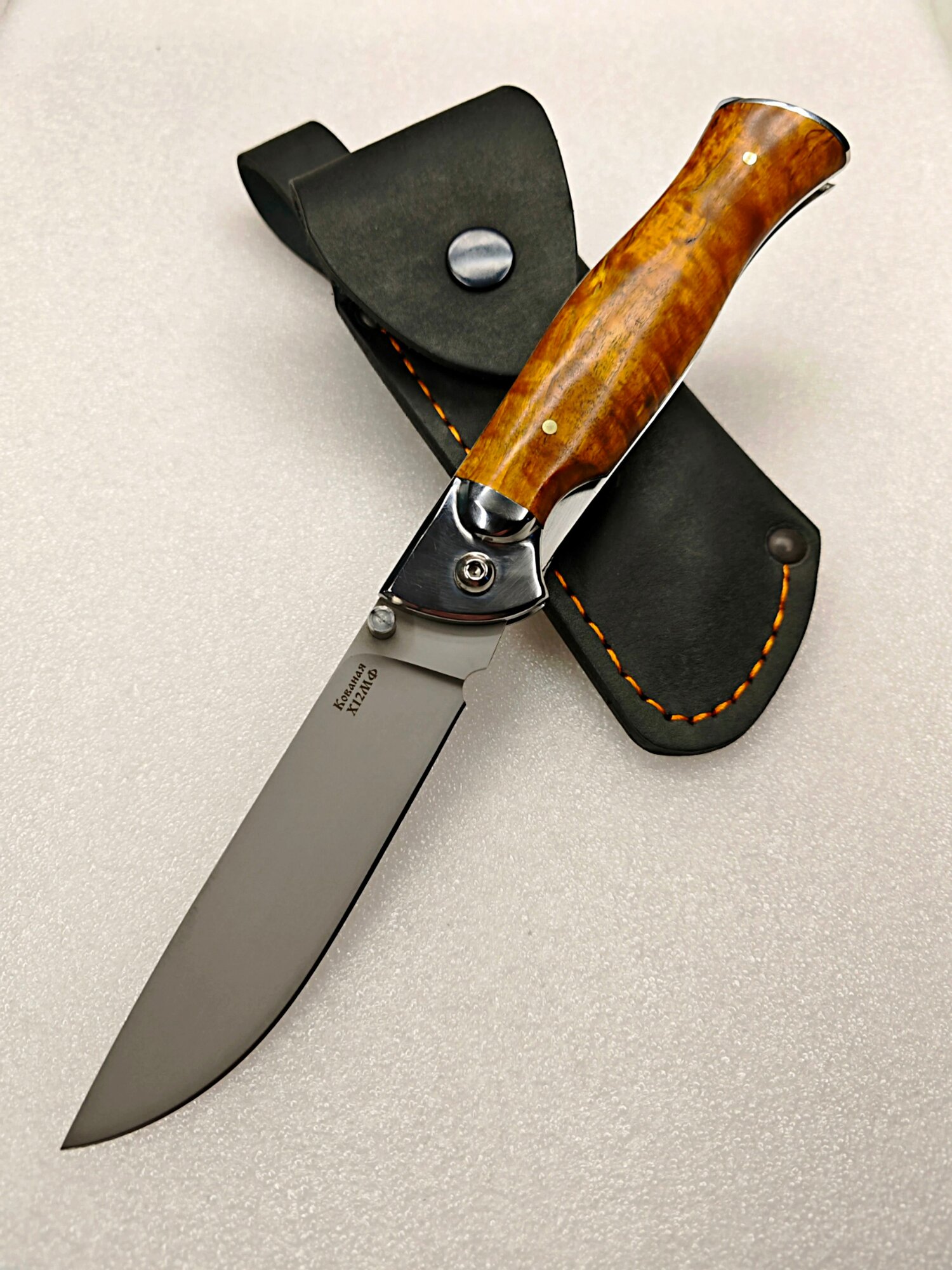 Нож складной ручной работы Квазар Кованая Х12МФ ножны натуральная кожа в комплекте