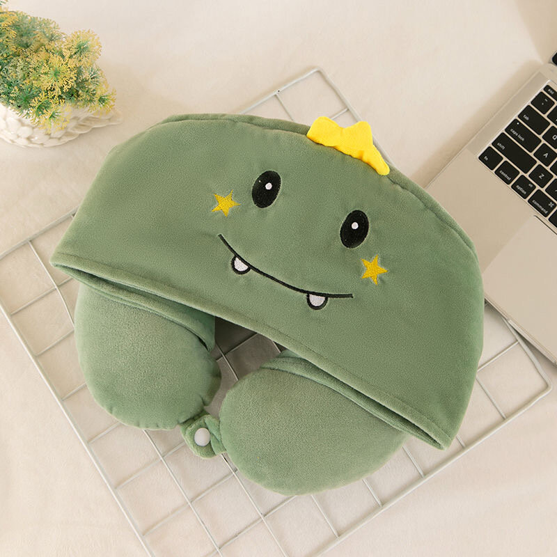 Мультяшная U-образная подушка, шляпа с капюшоном, хлопковая подушка для шеи, ортопедическая подушка, подушка для обеденного перерыва, подушка для путешествий на самолете, милая подушка для шеи