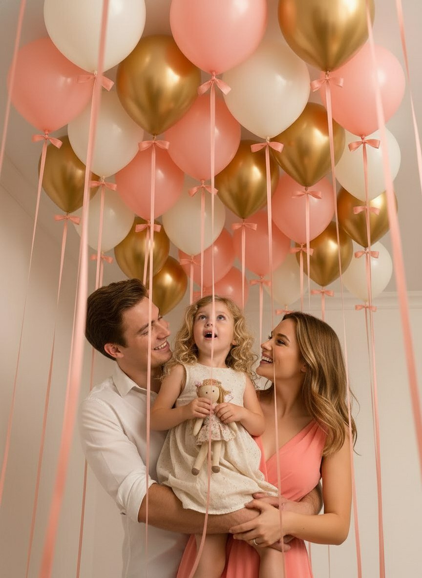 Набор гелиевых шаров, под потолок, 15 шт, розовый, золотой, белый, уже надутые