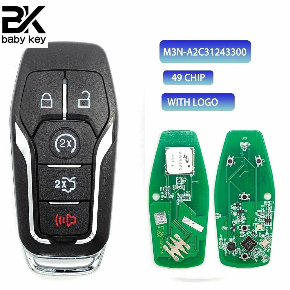 Смарт-брелок (4+1 кнопка) 902 МГц с ID49 для Ford Fusion/Explorer/Edge/Mustang 2013–2017 и F‑Series 2015–2017, FCC ID M3N-A2C31243300