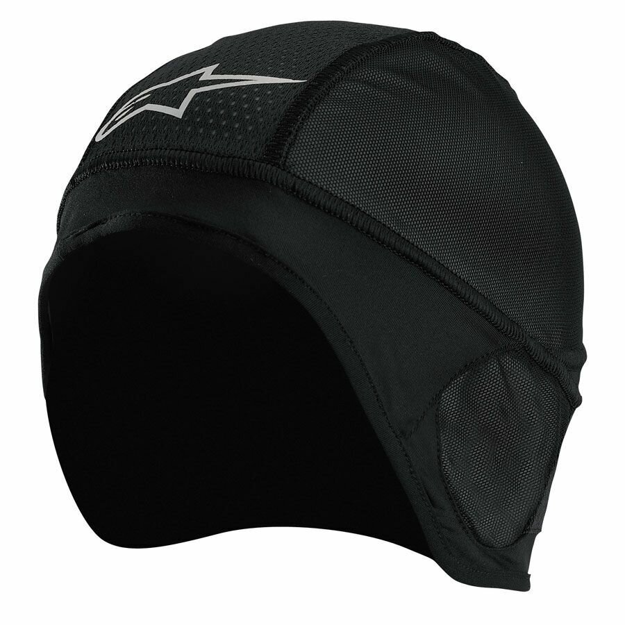 Подшлемник Alpinestars Skull Cap Beanie — короткая шапочка под шлем (черный, размер 10), для каски и 3/4, вентиляция и отвод влаги