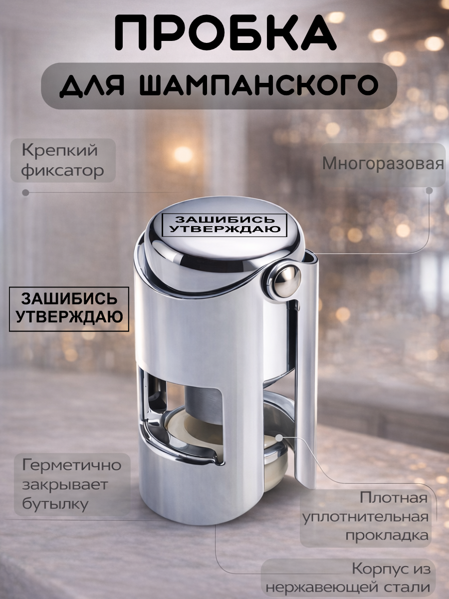 Металлическая пробка для шампанского, многоразовая с гравировкой