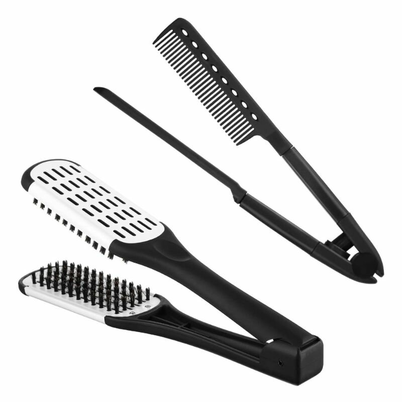 (1 компл.) Двусторонняя расческа-зажим и выпрямляющая расческа для распутывания и выпрямления волос