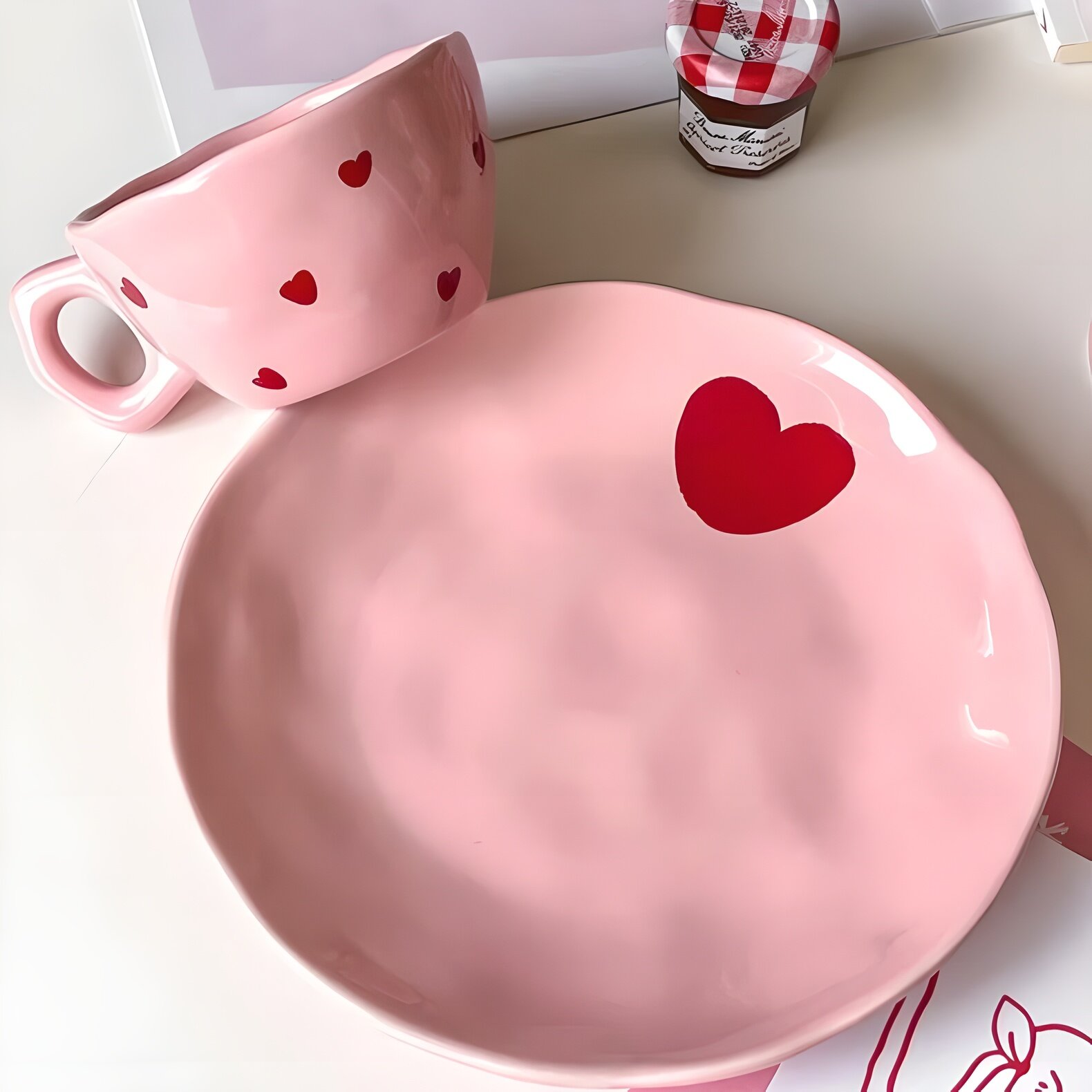 Тарелка HUN "Сердце", керамическая, 22 см, обеденная, розовая, с 3D эффектом