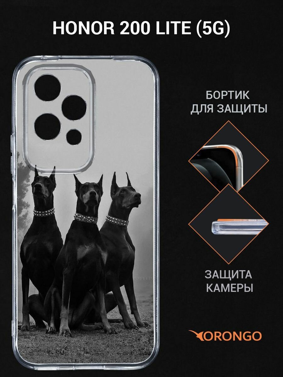 Чехол на Honor 200 Lite 5G прозрачный с рисунком, с защитой камеры, с принтом доберманы / Хонор 200 Лайт