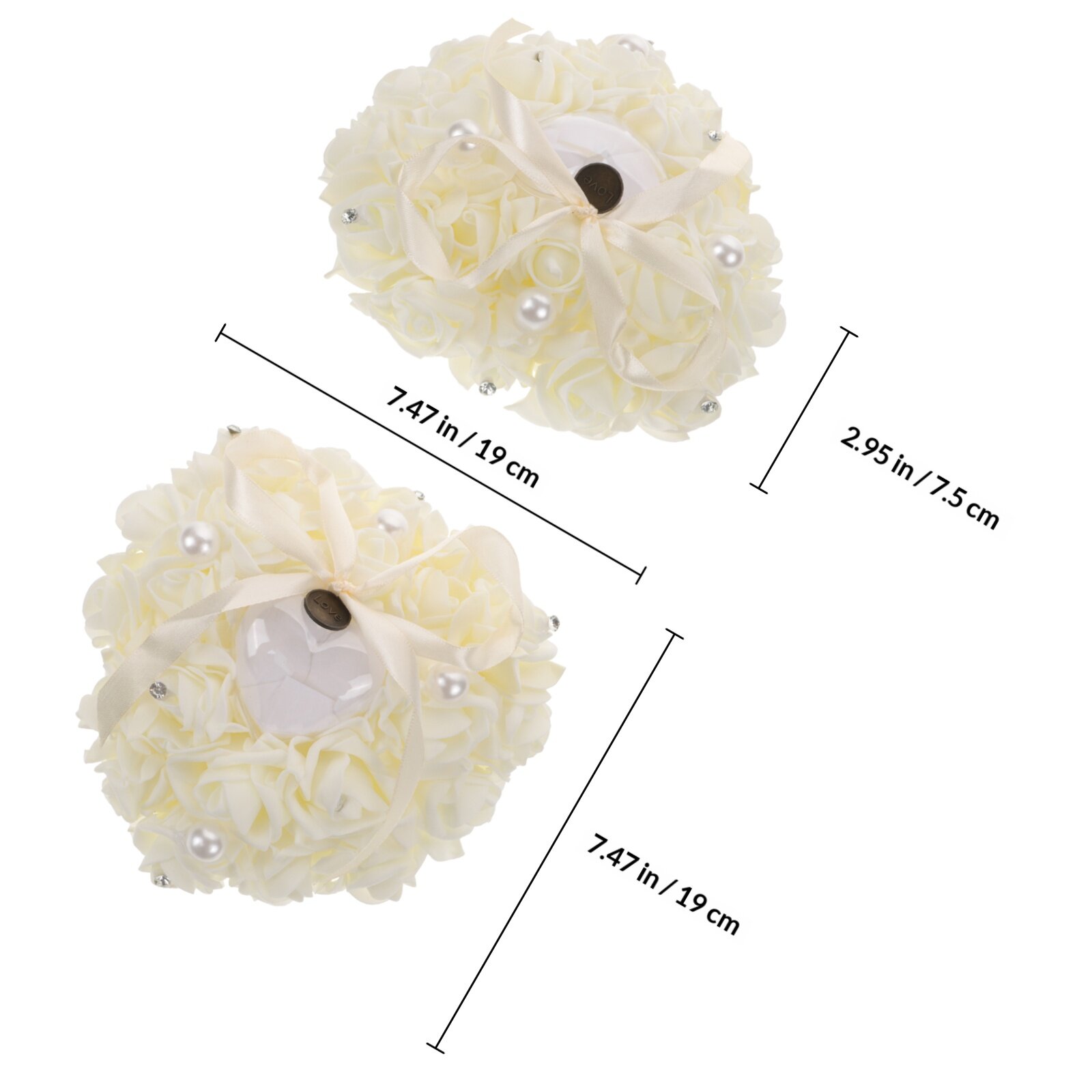 Подушка Для Колец В Formе Сердца 19.00X19.00X7.50Cm С Исскуственными Цветами Для Свадьбы