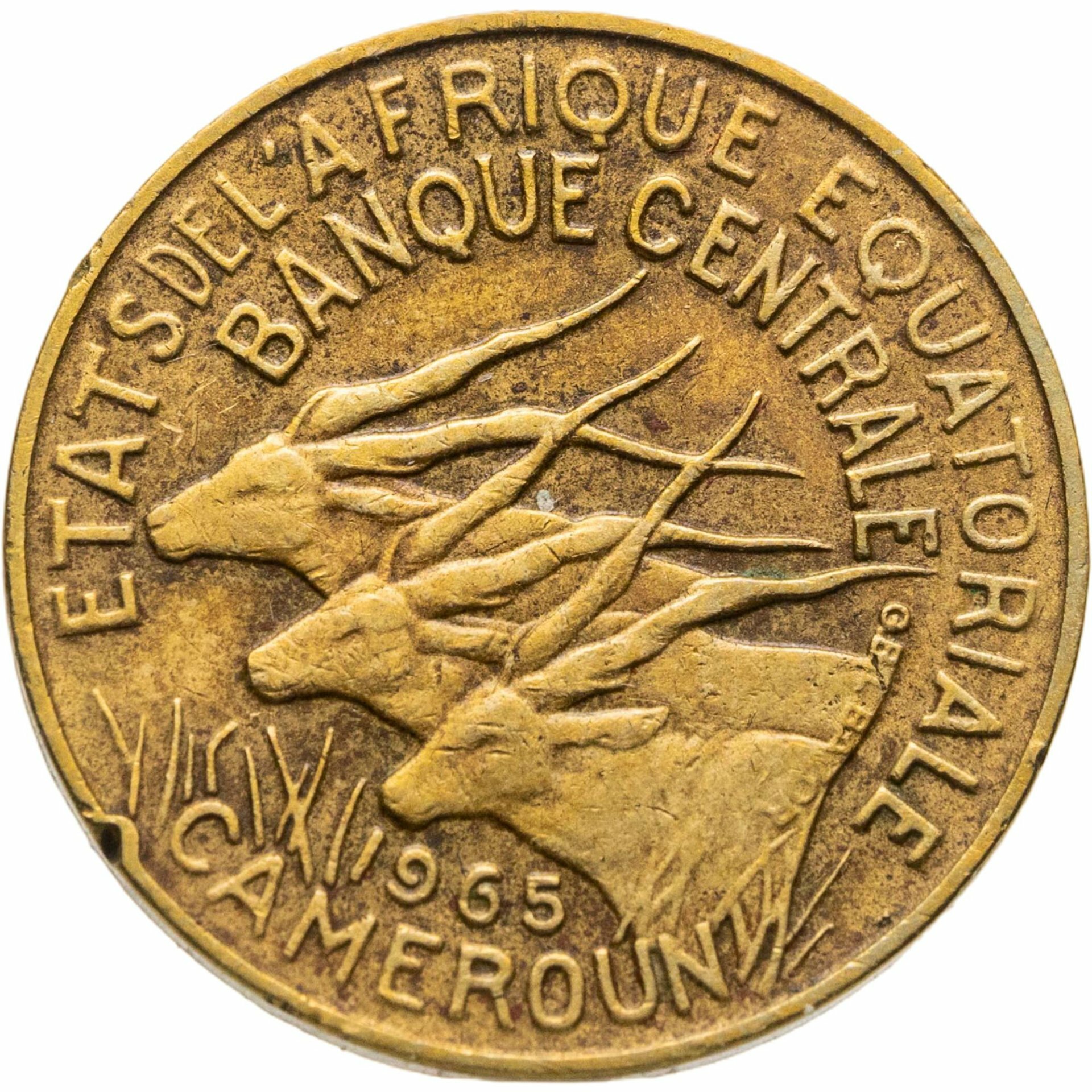 Экваториальная Африка и Камерун 5 франков francs 1965, Бронза, в сохранности VF