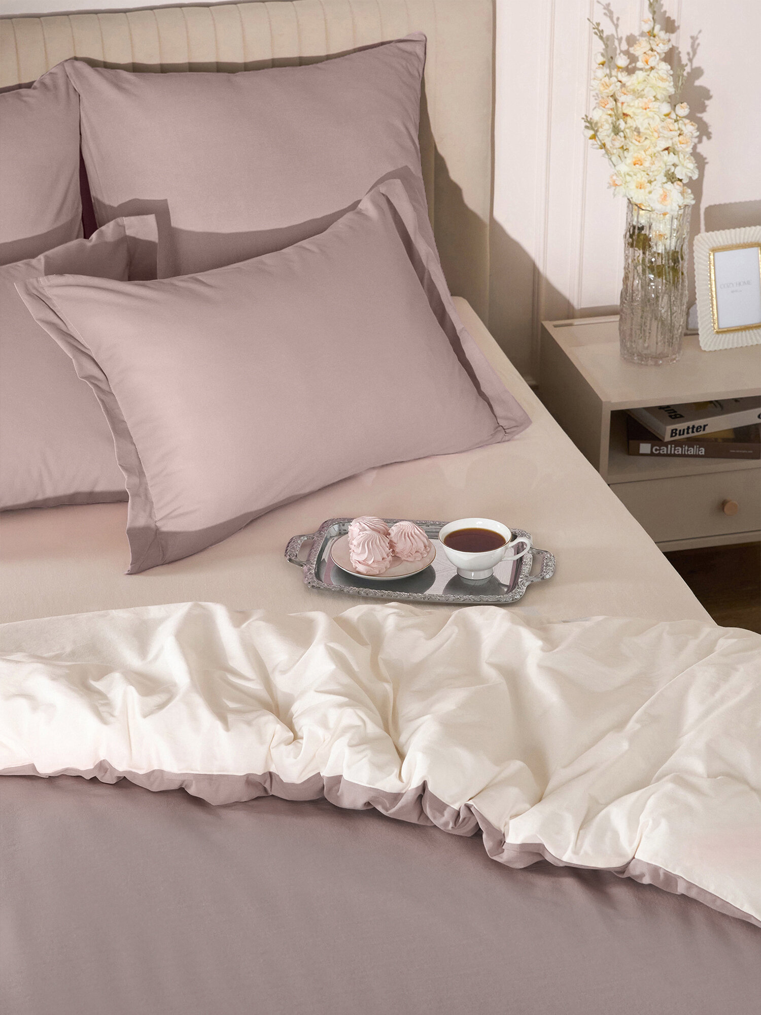 КПБ евро перкаль "Cozy Home"(50х70) рис. 86126-11 Капучино кол. Моноцвет/Only Color