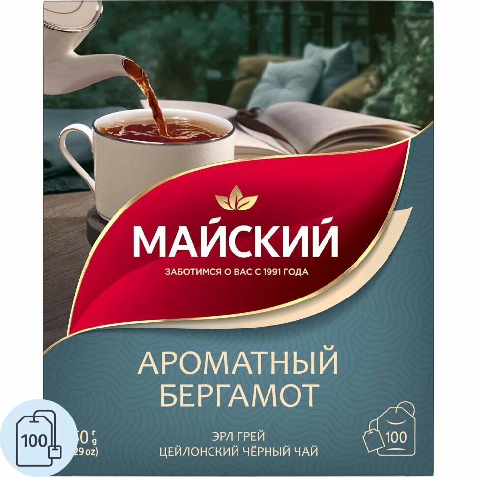Чай Майский Ароматный Бергамот черный, аромат, в пакектиках 1,5гx100шт, 2187184