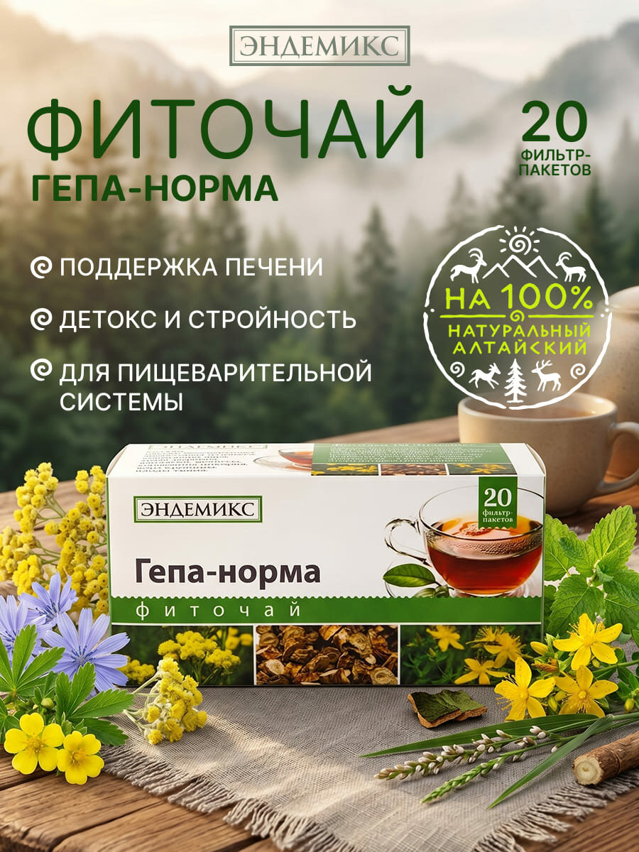 Травяной чай Гепа норма в пакетиках для здоровья печени, желчного пузыря, противовоспалительный и желчегонный, детокс