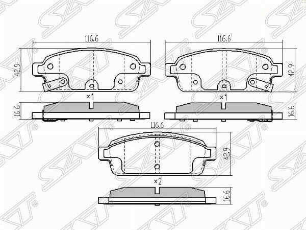 Колодки тормозные сзади SAT ST-13319294 Chevrolet Aveo 16- / Cruze 09-15